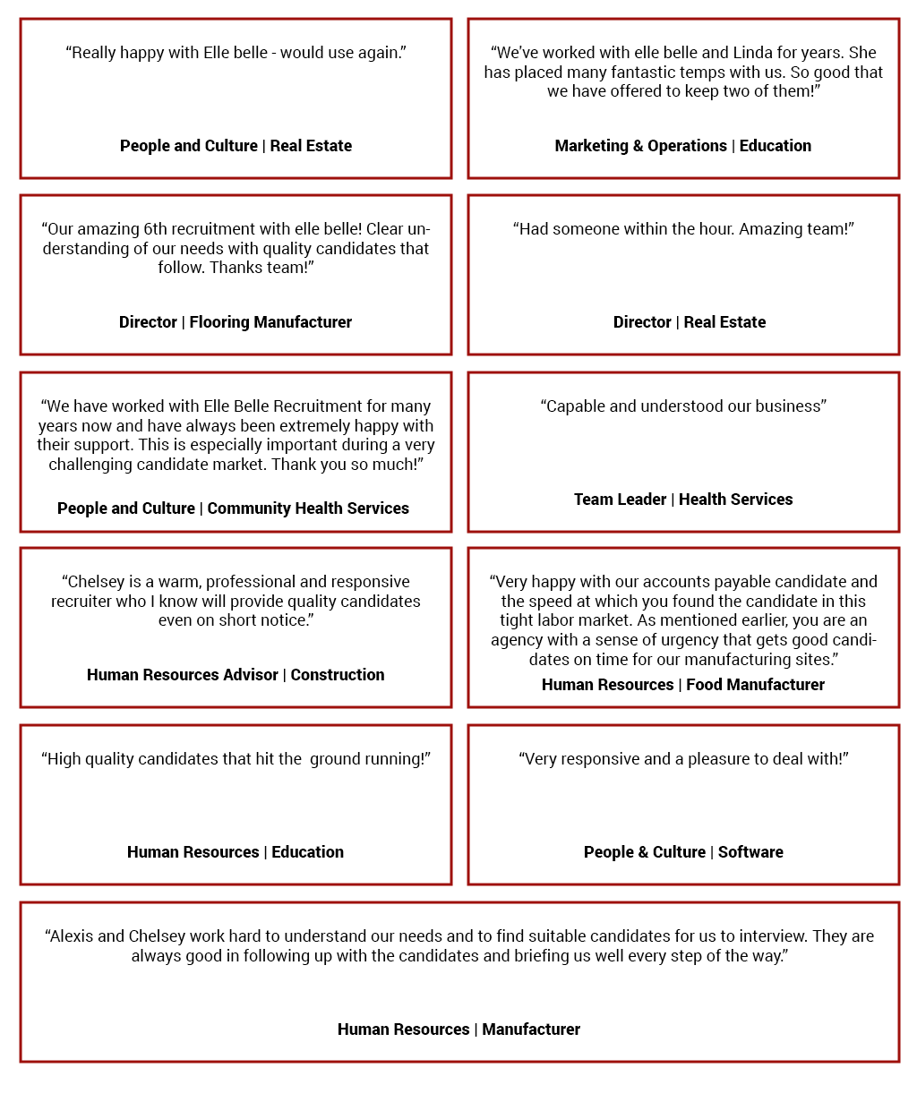 Client Testimonials – elle belle recruitment